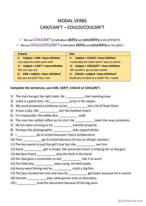 Ejercicio De Modal Verb Can Could Modal Verb Can Ejercicios Porn Sex