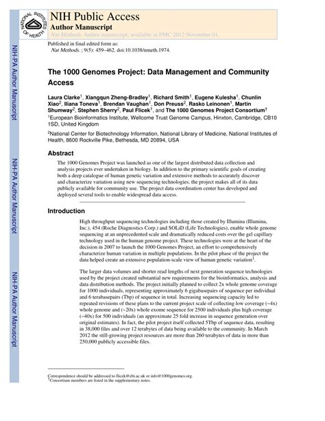 Pdf The 1000 Genomes Project Data Management And Community Access