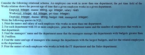 SOLVED Consider The Following Relational Schema An Employee Can Work In More Than One