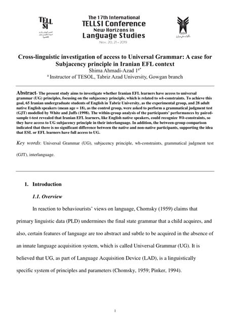 Pdf Cross Linguistic Investigation Of Access To Universal Grammar A Case For Subjacency