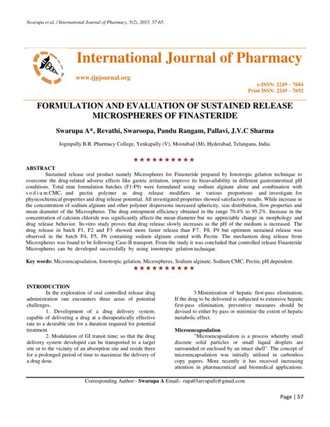 Pdf Formulation And Evaluation Of Sustained Release Microspheres Of Finasteride