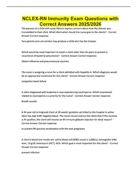 Nclex Rn Immunity Exam Questions With Correct Answers 2025 2026 Nclex