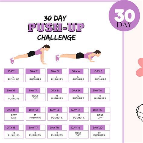 30 Day Push Up Challenge 30 Day Challenge Printable Digital Download Fitness Exercises Etsy