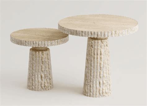 Miarik Design Meiza E Traverten Yuvarlak Patlatma Huni Ayaklı Yan Sehpa