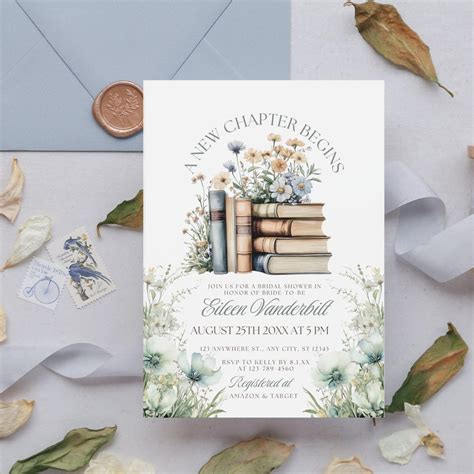 A New Chapter Begins Bridal Shower Invitation Book Lover Wildflower Love Story Bridal Shower