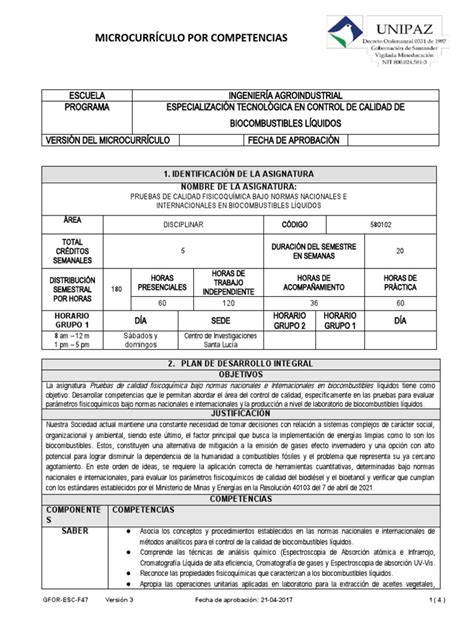 Microcurriculo Pruebas Fisicoquimicas Versión 3 Pdf