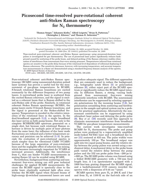 Pdf Picosecond Time Resolved Pure Rotational Coherent Anti Stokes