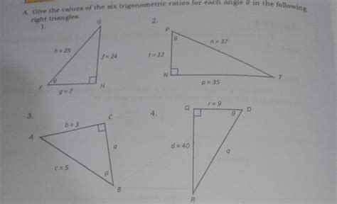 Solved A Give The Values Of The Six Trigonometric Ratios For Each Angle 0 In The Following R 2