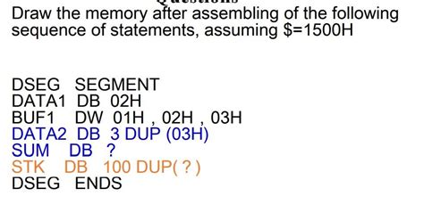 Solved Draw The Memory After Assembling Of The Following