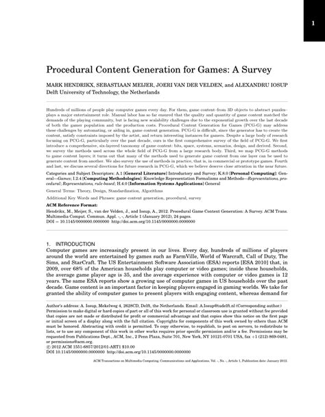 Pdf Procedural Content Generation For Games A Survey