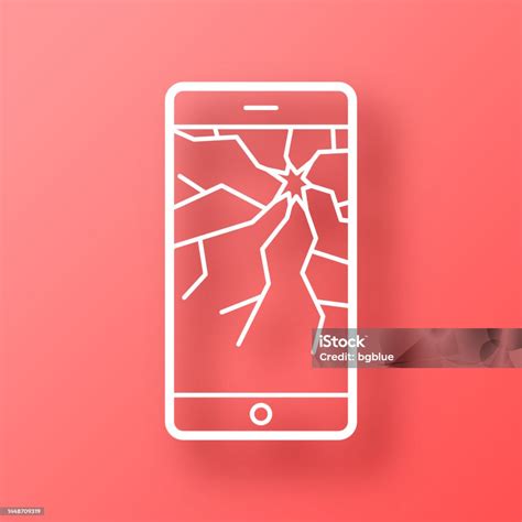 깨진 화면이있는 스마트 폰 그림자가 있는 빨간색 배경의 아이콘 3차원 형태에 대한 스톡 벡터 아트 및 기타 이미지 3차원 형태 개념 고장 Istock