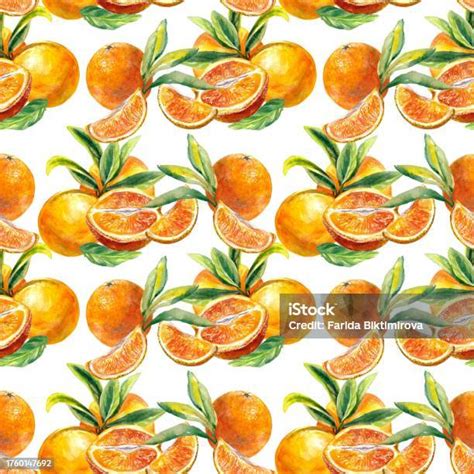 오렌지 나뭇잎의 밝은 과일의 완벽 한 패턴입니다 흰색 배경에 고립된 수채화 그림입니다 주스 라벨 포장 커버 섬유 0명에 대한 스톡 벡터 아트 및 기타 이미지 Istock