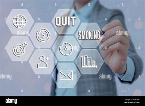 Conceptual Hand Writing Showing Quit Smoking Concept Meaning The Process Of Discontinuing Or