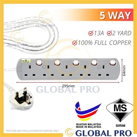 [sirim] Ums 13a 2 Yard Trailing Plug Extension Electric Power Portable Socket W Neon Light Ums