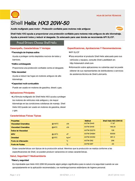 Shell Helix Hx3 20w 50 Es Tds Pdf