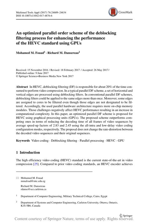 An Optimized Parallel Order Scheme Of The Deblocking Filtering Process For Enhancing The
