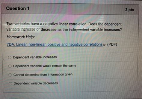 solved question 1 2 pts two variables have a negative linear