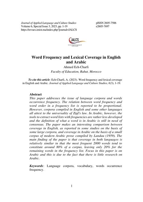 Pdf Word Frequency And Lexical Coverage In English And Arabic