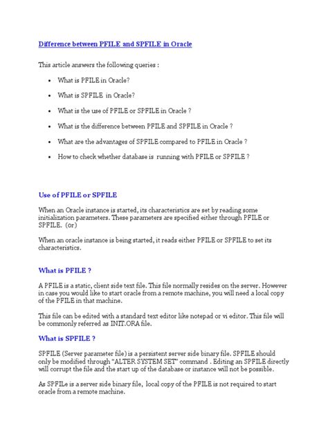 Difference Between Pfile And Spfile In Oracle Download Free Pdf Oracle Database Databases