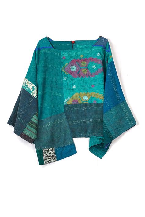 Cotton Silk Sw Patch Kantha 34 Slv Crop Top Ws2528 Tel Mieko
