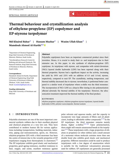 Can J Chem Eng 2023 Bahar Thermal Behaviour And Crystallization Analysis Of Ethylene