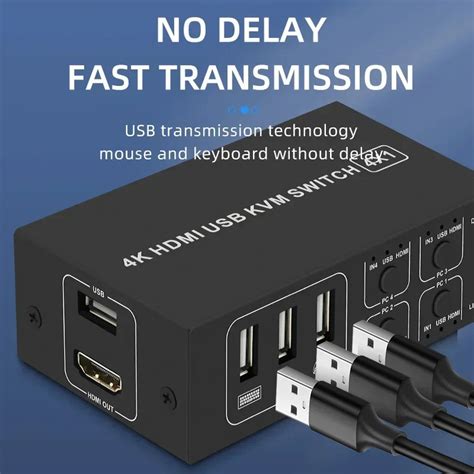 4 Port Hdmi Kvm Switch 4 In 1 Out 4k 60hz Hdmi Usb Switch Selector With