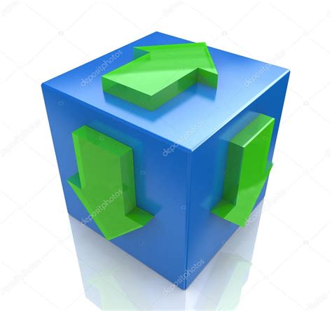 D Blue Cube With An Arrow Pointing The Direction Concept Illus Stock Photo By Terminator D