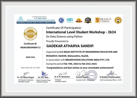 Atharva Gadekar On Linkedin Datascience Python Certification Aicte Brainovision