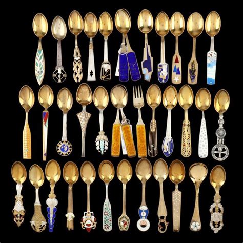 37 Anton Michelsen Sterling Silver Gilt And Enameled Christmas Spoons