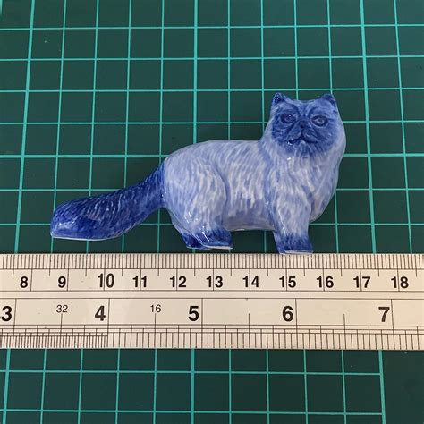 Buy Ceramic Persian Cat Figurine Dollhouse Delft Blue White Collectible