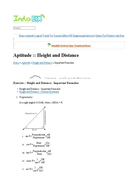 Height And Distance Formulas Download Free Pdf Trigonometry