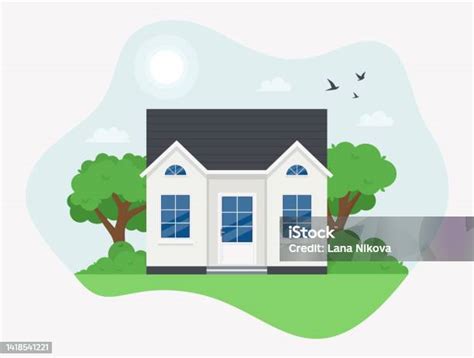 집 외관 작은 별장 현대 건축 부동산의 아이디어 건물의 정면 전망 격리된 플랫 일러스트 벡터 집에 대한 스톡 벡터 아트 및 기타 이미지 Istock