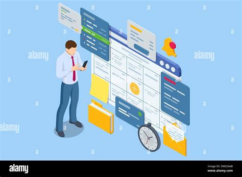 Isometric Business Project Management System Project Manager Updating