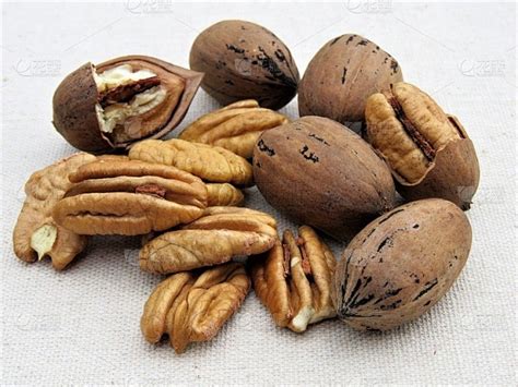 山核桃，整个和去壳，特写