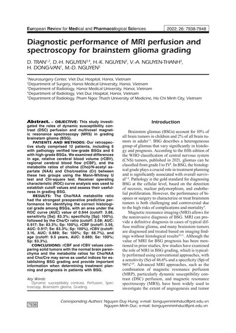 Pdf Diagnostic Performance Of Mri Perfusion And Spectroscopy For