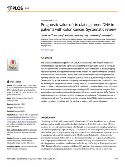Prognostic Value Of Circulating Tumor Dna In Patients With Colon Cancer