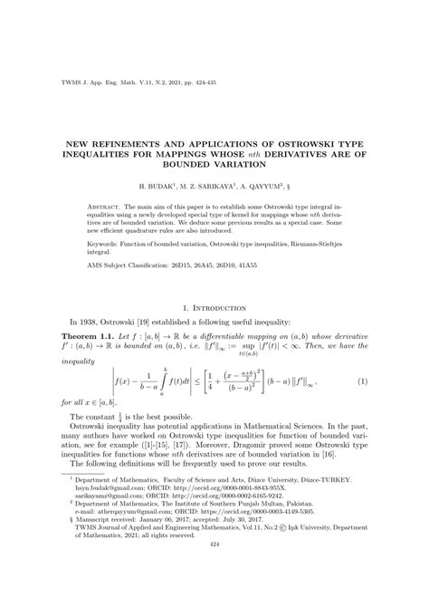 Pdf New Refinements And Applications Of Ostrowski Type Inequalities For Mappings Whose Nth