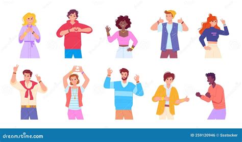 Gestes De Langage Des Gens Heureux Personnages Confiants Montrant Gestuelle Signe Ok Sourire