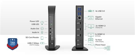 Plugable USB C Triple Monitor Dock W Windows Mac Chrome TAA Compliant