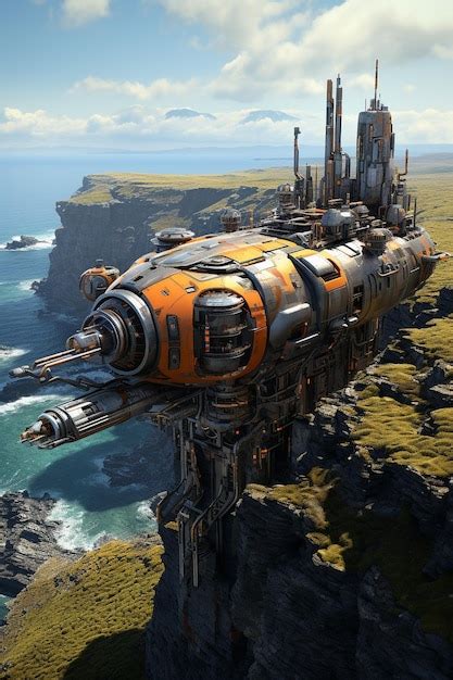 Premium Ai Image Spaceship Travelling Over A Cliff