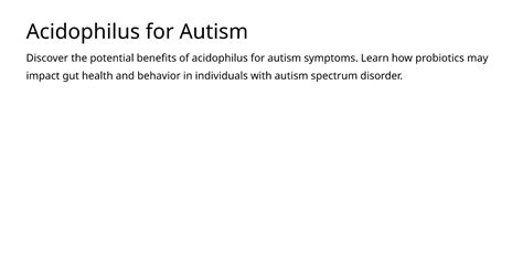 Acidophilus For Autism Medsis