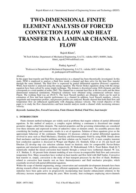 Pdf Two Dimensional Finite Element Analysis Of Forced Convection Flow And Heat Transfer In A