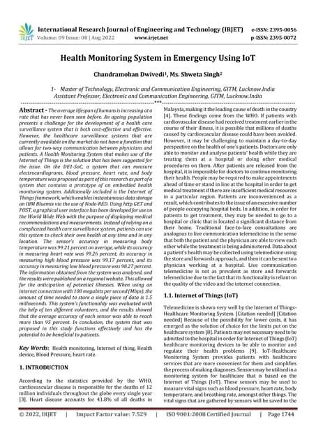health monitoring system in emergency using iot pdf