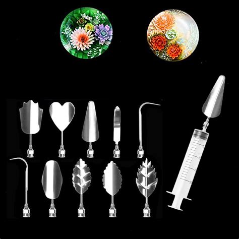 Huyan สแตนเลสดอกไม้วุ้นฟองดอง Syring พุดดิ้งศิลปะหัวฉีดเค้กตกแต่งเค้กเครื่องมือเข็มหัวฉีด