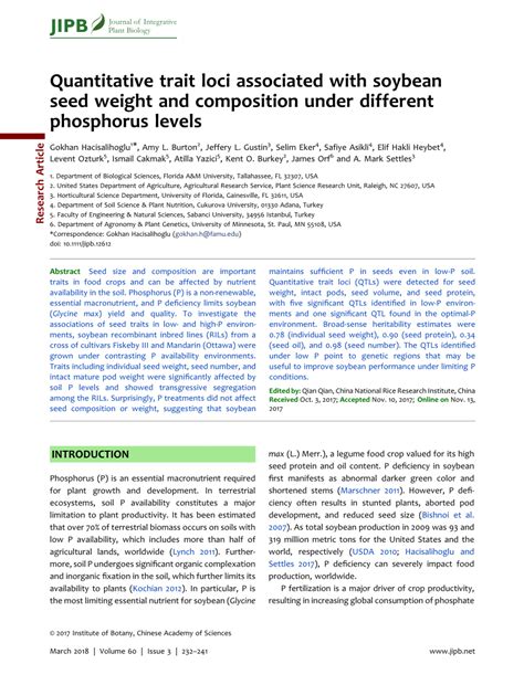 Pdf Quantitative Trait Loci Associated With Soybean Seed Weight And