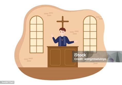 Pendeta Memberikan Khotbah Tuhan Dalam Cassock Di Gereja Katolik Dari