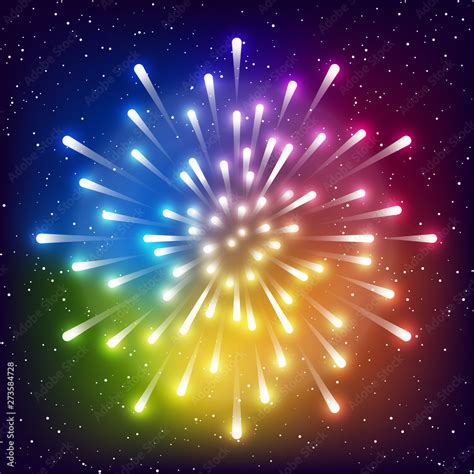 Shiny Rainbow Firework On Starry Sky Background For Your Holiday Design