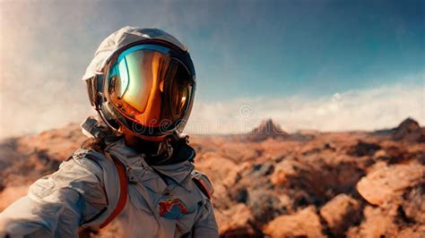 Illustration Of Astronaut Taking Selfie In The Outer Space And Planet Earth On Background Stock