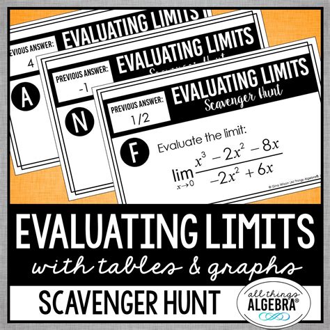 Evaluating Limits Of Functions With Tables And Graphs Scavenger Hunt All Things Algebra®