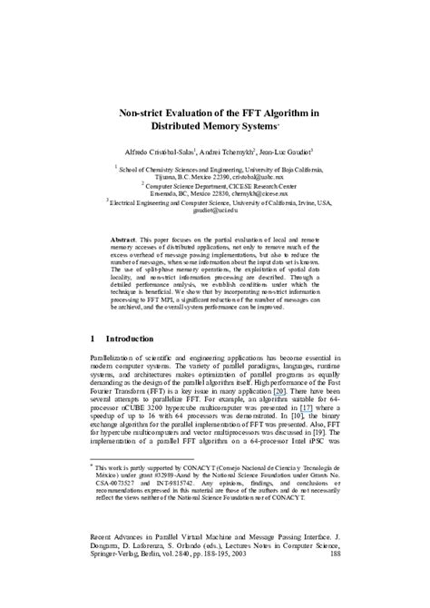 Pdf Non Strict Evaluation Of The Fft Algorithm In Distributed Memory Systems